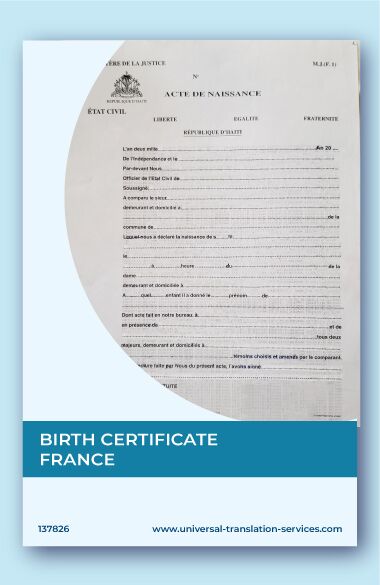 Cheap birth Certificate Translation Template France (Certified)